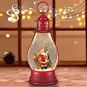 XPHOME Lighted Christmas Snow Globe Lantern Snowglobe Musical Battery Operated with Santa Claus Tree Glittering Swirling USB 6H Timer Home Decoration Holidays Decor and Gift