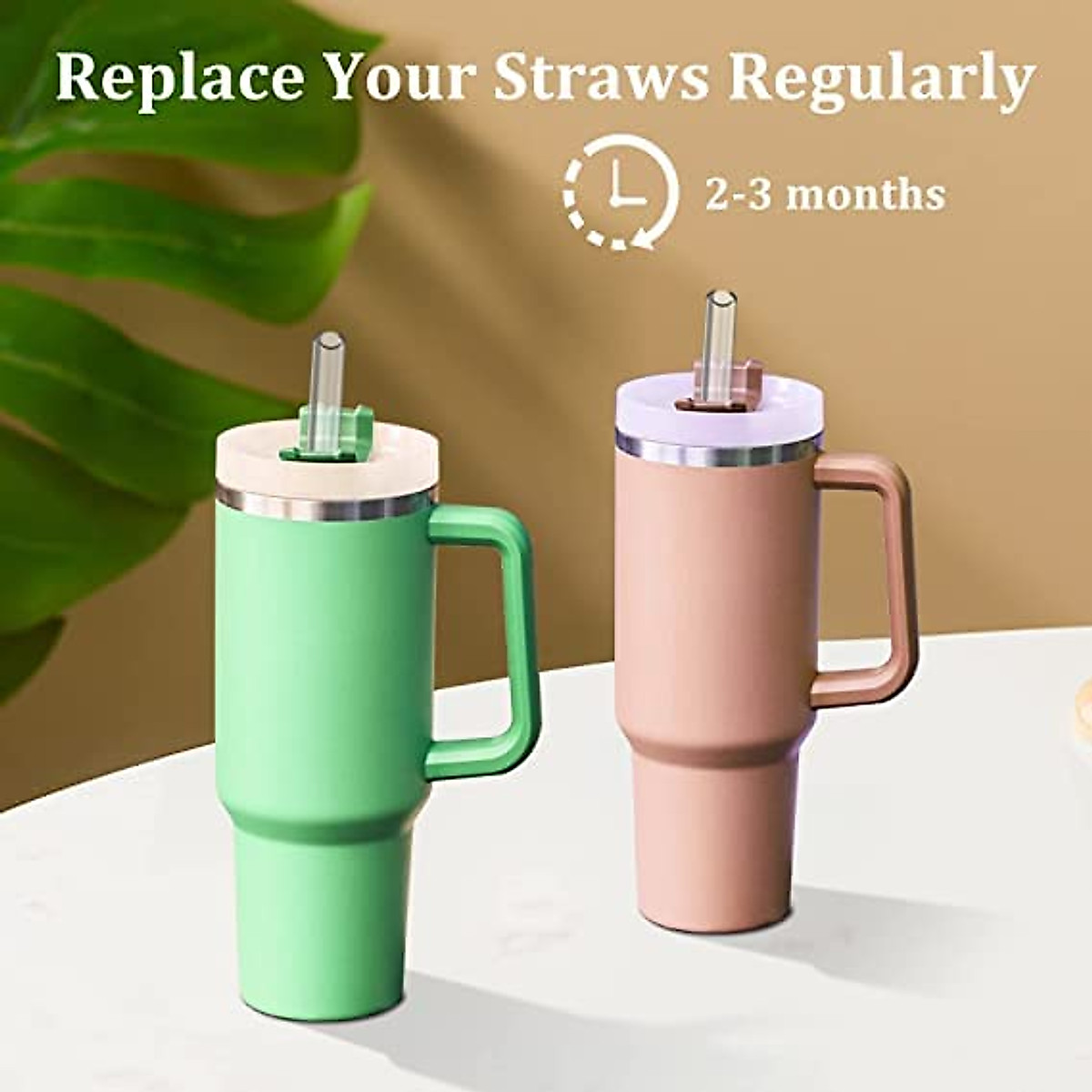 RaepperHan 6 Pack Reusable Replacement Straws for Stanley 40 oz Adventure Tumbler, Plastic Straws with Cleaning Brush, Compatible with Stanley 40oz Cup Water Jug (6* Plastic Straws for 40 oz), RH012