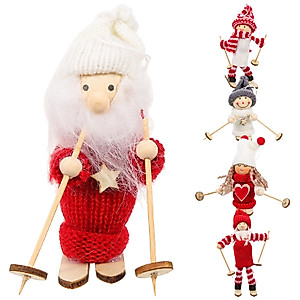 Amosfun Christmas Figurine Holiday Wooden Figure Miniature Ski Doll Ornament Gift Table Adults 5pcs (Mixed Pattern)