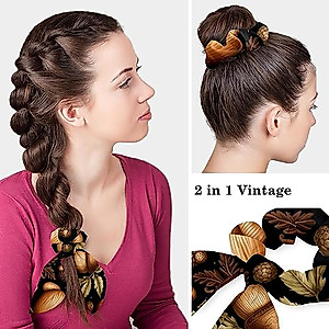 Happy Thanksgiving Acorns Bouffant Working Cap with Ribbon Tie for Women Long Hair, Scrub Surgical Hat, One Size Head Cover