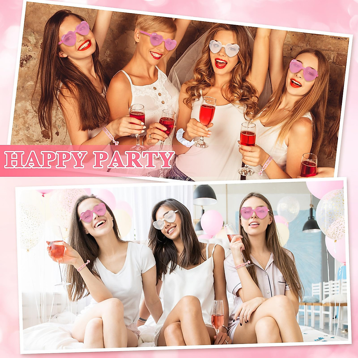 Kanayu 12 Sets Bachelorette Party Decorations Bachelorette Sunglasses Satin Bridesmaid Scrunchies Wristbands for Bridesmaids (Pink, White)