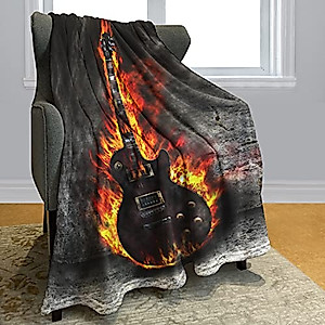 HommomH 60" x 80" Blanket Comfort Cozy Soft Warm Throw One Sides Guitar Flame Fire Smoke