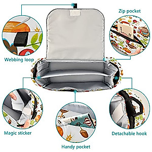 Thanksgiving Pumpkin Turkey Stroller Organizer with Cup Holder Universal Stroller Organizer Bag Detachable Shoulder Strap Stroller Accessories for Diaper Toys Phone Keys Fit All Baby Stroller