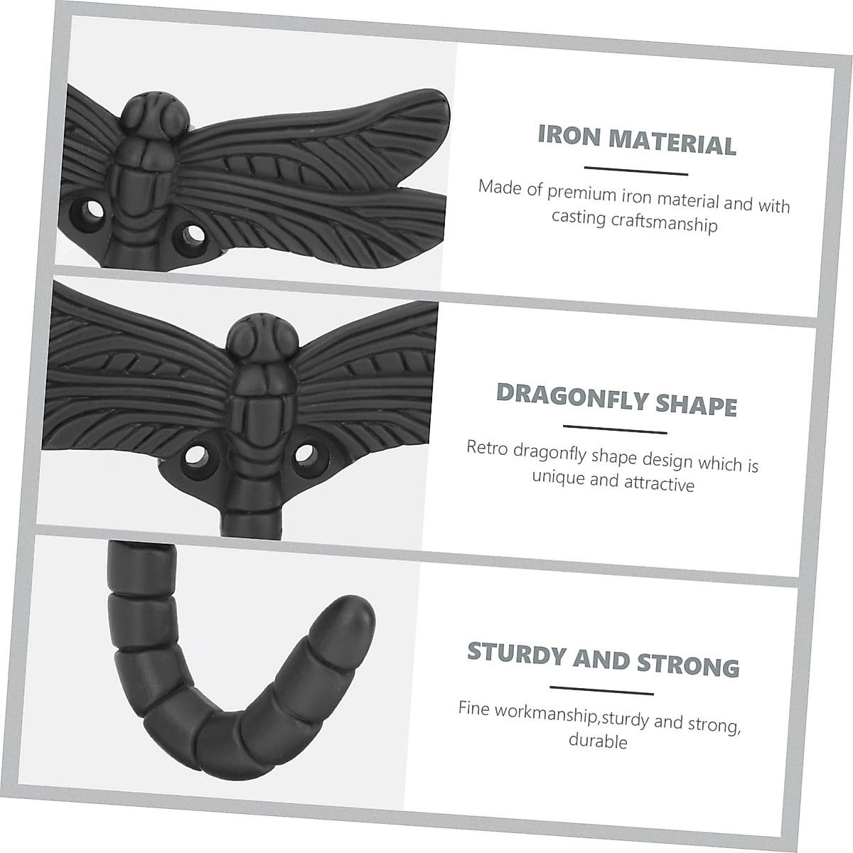 Cabilock Retro Dragonfly Shape Hook Coat Hat Key Hanger Iron Cast Craft Home Decorative Wall Hook