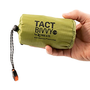 Tact Bivvy® 2.0 HeatEcho® Emergency Sleeping Bag, Compact Ultra Lightweight, Waterproof, Thermal Bivy Cover, Emergency Shelter Survival Kit – w/Stuff Sack, Carabiner, Survival Whistle + ParaTinder