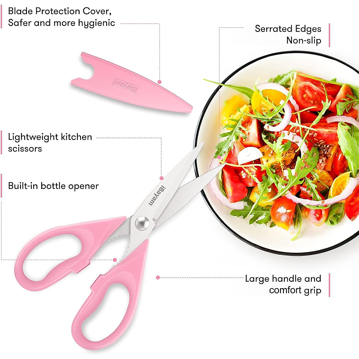 Gifts for Women, Mom, Wife, Girlfriend, Sister, Her - Happy Birthday, Easter, Valentine's Day, Mothers Day Gifts, iBayam Kitchen Scissors Heavy Duty Meat Poultry Shears Dishwasher Safe, Pink Stuff