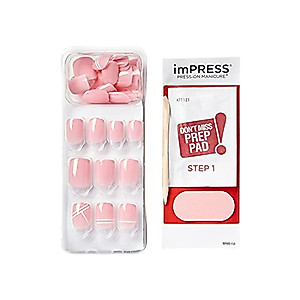 KISS imPRESS Press-On Nails Petite Length Glue On Nails Manicure Set, ‘Timeless Day’, 30 Chip-Proof, Smudge-Proof Fake Nails