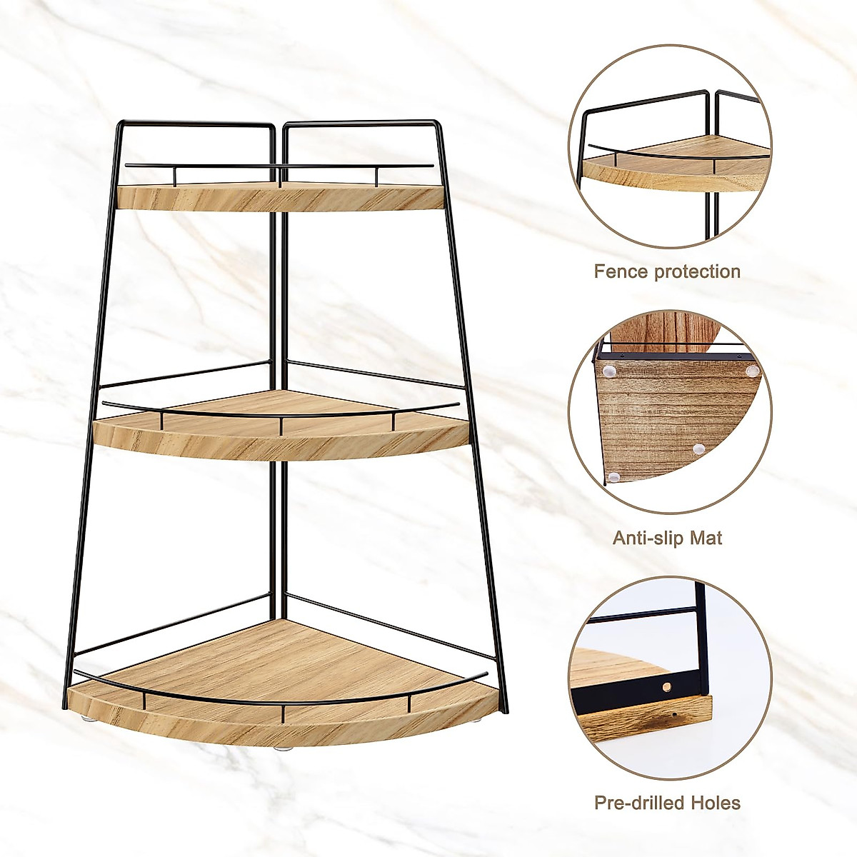 BSTSLL 3 Tier Bathroom Counter Organizer and Storage Wood Corner Bathroom Countertop Organizer Bathroom Storage Shelf Counter Standing Rack Decor