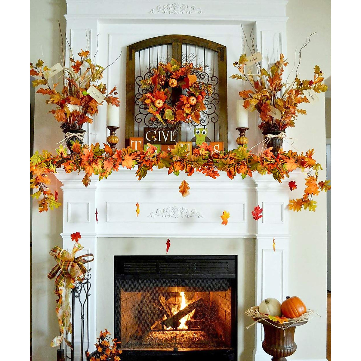 2 Pack Fall Garland Maple Leaf, 6.5Ft/Piece Hanging Vine Garland Artificial Autumn Foliage Garland Thanksgiving Decor for Home Wedding Fireplace Party