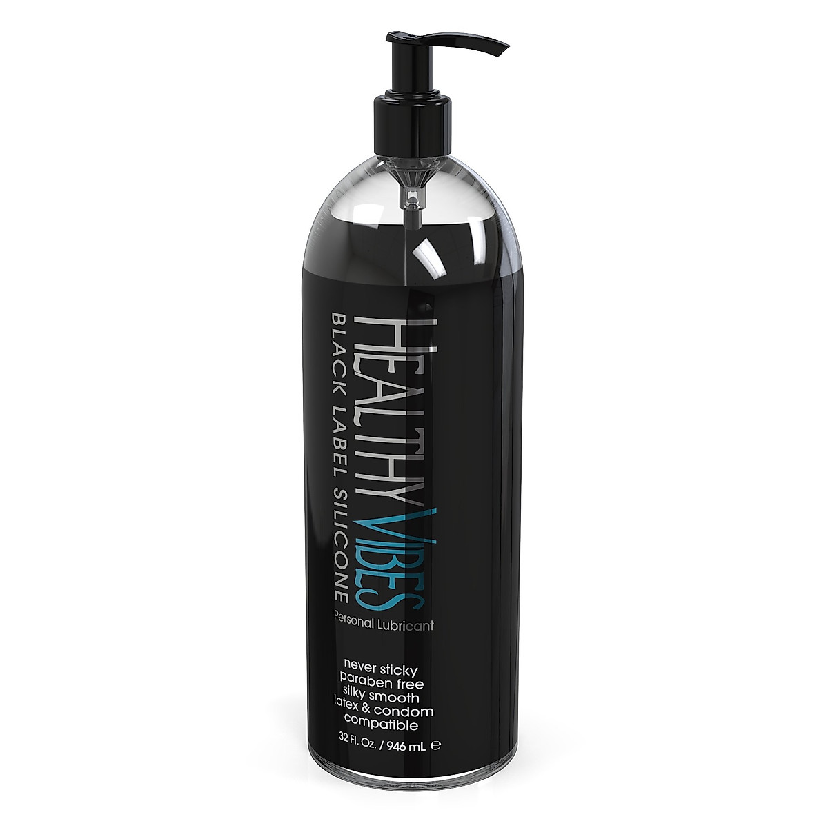 Healthy Vibes Black Label Silicone Personal Lubricant -Silicone Based Lube Lasts Long & Easy to Clean, Water Resistant, Safe for Most Skin Types, 32oz