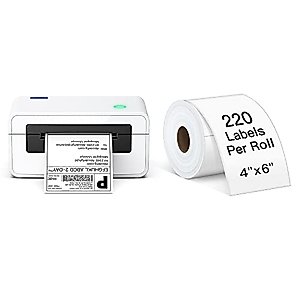 POLONO Shipping Label Printer, 4x6 Thermal Label Printer for Shipping Packages, Commercial Direct Thermal Label Maker, Shipping Label, 4 x 6 Direct Thermal Labels, 220 Labels/Roll