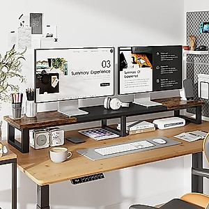 YAOHUOO 47" Large TV Riser for 32-60 inch TV, TV Riser Stand Shelf with Steel Legs,Tabletop TV Stand Riser for Home Office,Rustic Brown