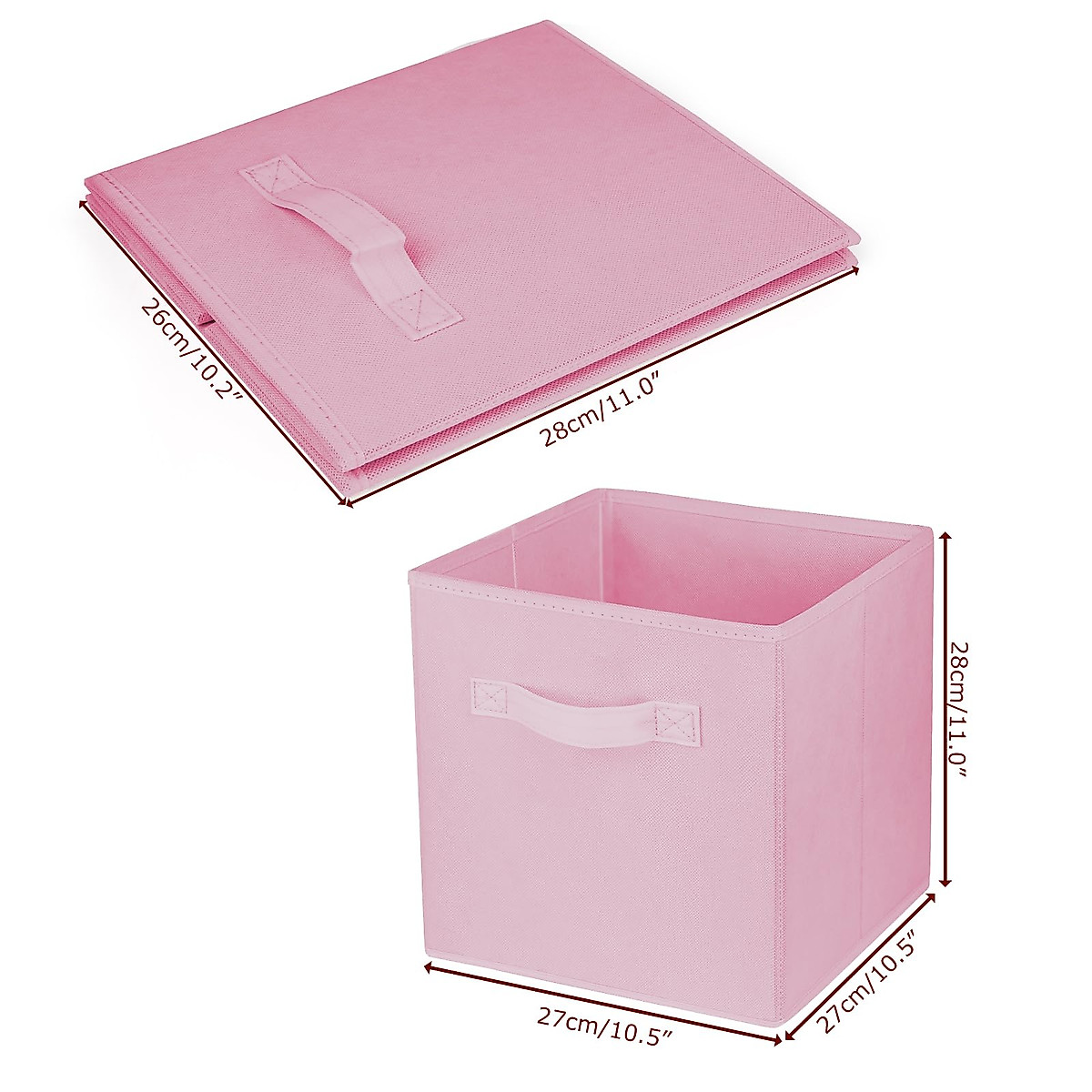 Zuihug 2 Pcs Storage Cubes, 10.5 Inch Collapsible Storage Bins, Fabric Foldable Bins for Organization, Durable Storage Bins for Closet, Shelves, Offices (Pink)