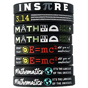 Giftphoria Assorted Math Bracelets (12pcs) - Math Gifts in Bulk for Students and Teachers - Educational Party Favors, Classroom Prizes and Awards for Math Graduates, Mathletes and Math Lovers