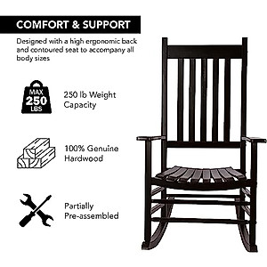 MEZHI Gray Round Wooden Rocking Chair, Porch Rocker (Black)