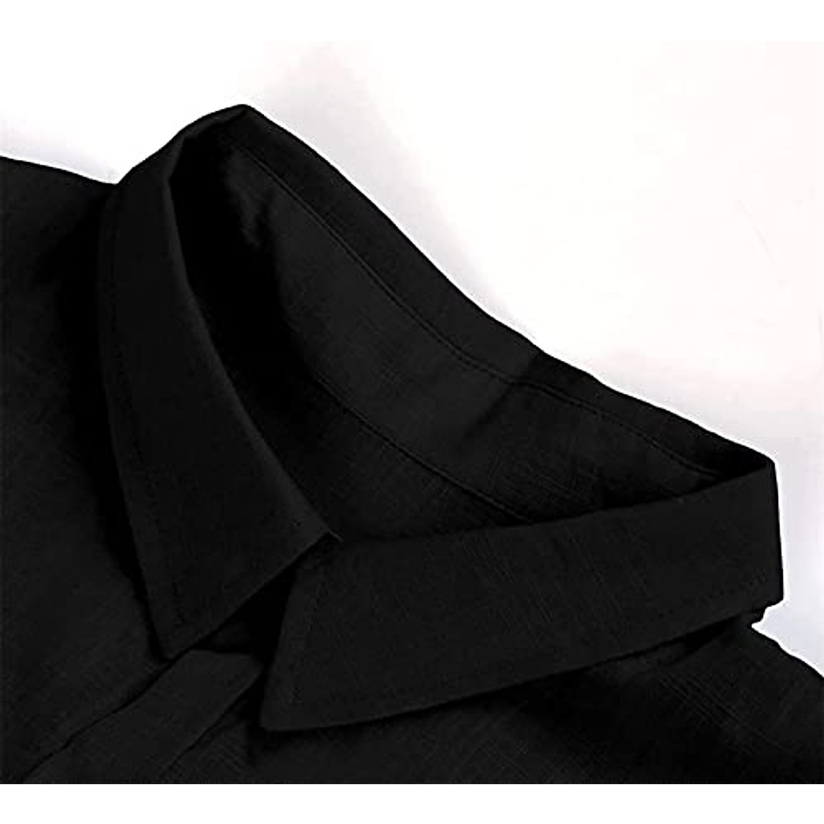 Men's Linen Button Down Shirts Casual Long Sleeve Summer Beach Shirt Tops Solid Roll-Up Sleeve Regular Fit Shirt (Black,X-Large)