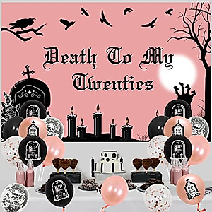 Funeral 30th Birthday Party Decorations for Women Black Rose Gold - Balloon Garland Death to My Twenties Backdrop Rip to My 20s Sash Number 30 Balloon for Funny Gothic Tombstone Skeleton Thirty Bday