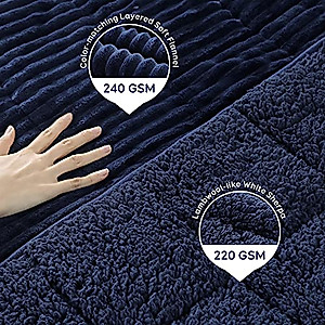 netoolen Weighted Blanket 15lbs for Adults, 60x80 Dual Sided Sherpa Fleece Striped Flannel Heavy Thick Soft Cozy Fuzzy Throw Blanket for Bed Couch Sofa, Navy Blue (60x80in,15 pounds)