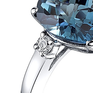 PEORA London Blue Topaz and Diamond Teardrop Solitaire Ring for Women 14K White Gold, Natural Gemstone Birthstone, 2.75 Carats Pear Shape 10x7mm, Size 7