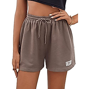 MakeMeChic Women's Casual Drawstring Waist Sweat Shorts Running Track Shorts A Mocha Brown XL