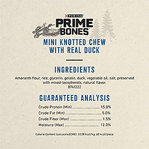 Purina Prime Bones Mini Knotted Chews Rawhide Free, Natural Dog Treats with Real Duck - 26 ct. Pouch