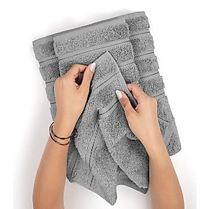 American Soft Linen 6 Piece Towel Set, 2 Bath Towels 2 Hand Towels 2 Washcloths, 100% Turkish Cotton Towels for Bathroom, Light Grey Towel Sets