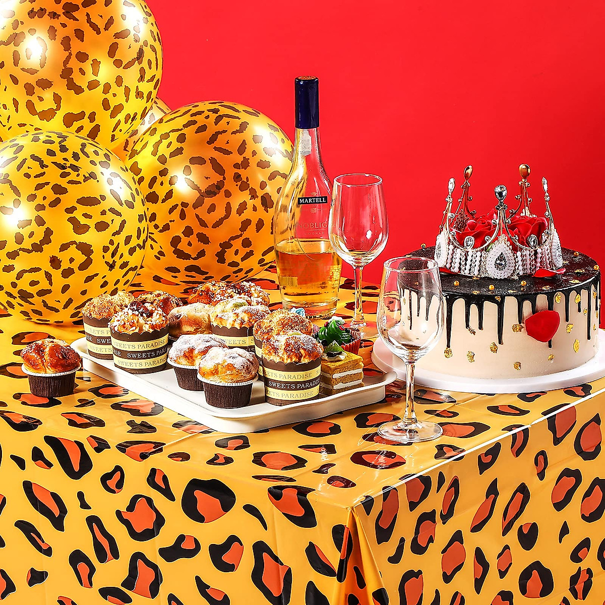 Animal Safari Tablecloth Jungle Animal Theme Tablecover Tiger Zebra Giraffe Print Table Cover Tropical Leaf Tablecloth Party Supplies for Jungle Safari Birthday Baby Showers (Greenery Style, 5 Pcs)