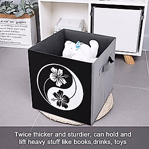Yin Yang Hibiscus Storage Bin Foldable Cube Closet Organizer Square Baskets Box with Dual Handles