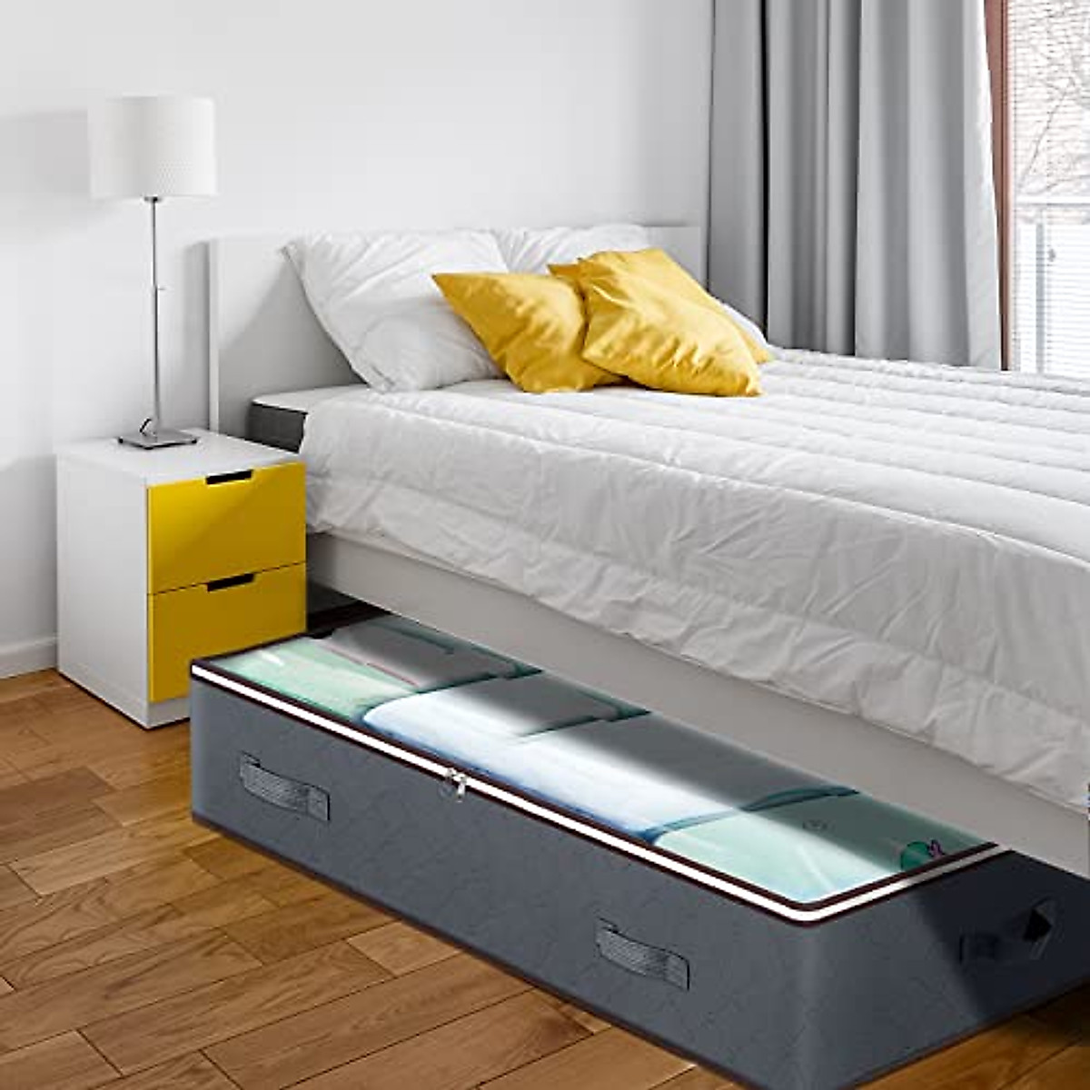 90L Under Bed Storage Containers, Toy Organizers and Wrapping Paper Storage Bags, Underbed Shoes Closet Storage Solution with Clear Window and Reinforced Handles for Blanket, Comforter, Bedding, Clothes, 6 Pack