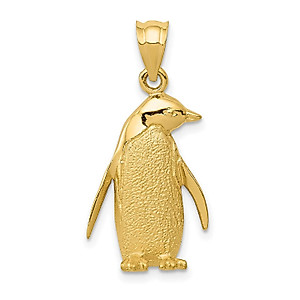 Jewelry Stores Network 14k Yellow Gold Textured Standing Penguin Pendant 27 mm x 14 mm