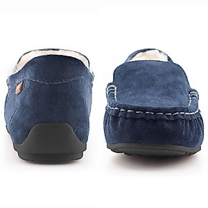 Parfeying Women's Sheepskin Moccasin Slippers Cow Suede Memory Foam Driving Style Loafers,L20102 INDI 9US Indigo/Indigo