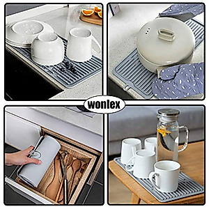 Silicone Dish Drying Mat 18”x8”, Heat Resistant Trivets for Kitchen Counter, Draining Mat, Sink Mat, Hot Pads for Multiple Usage (Light Grey)