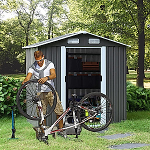 6' x 4' Outdoor Storage Shed, Outdoor Metal Storage Sheds with Sliding Door for Bike, Garden Shed Small Tool Outside Storage Cabinet for Backyard, Patio, Lawn, Spire