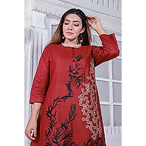IshDeena Indian Kurtis for Women Indian Style Cotton Tunics Womens Tops Summer Embroidered (Small, Mehroon)