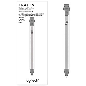 Logitech Crayon Digital Pencil for iPad Pro 12.9-Inch (5th, 6th Gen), 11-Inch (2nd, 3rd, 4th gen), iPad (7th, 8th, 9th and 10th Gen), iPad Air (3rd, 4th, 5th Gen), iOS 12.2 & Above - Grey