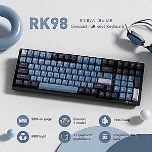 RK ROYAL KLUDGE RK98 Wireless Mechanical Keyboard, Triple Mode 2.4G/BT5.1/USB-C Hot Swappable Mechanical Keyboard with Number Pad, Pre-lubed Switches RGB Backlit Gaming Keyboard, Software Support