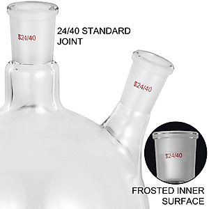 VEVOR Round Bottom Flask 2000 ml Receiving Flask Borosilicate Glass Reaction Flask 2 Neck Boiling Flask with 24/40 Standard Taper Ground Joint, Flask Round Bottom for Vacuum Distillation Apparatus
