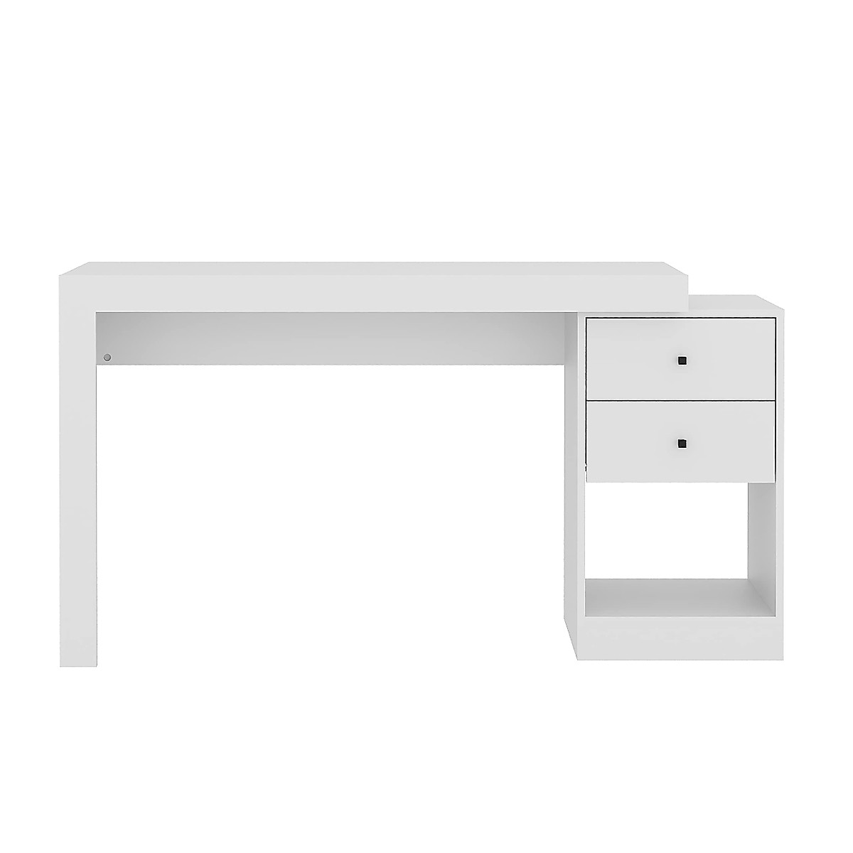 Techni Mobili Expandable Desk with Storage Drawers & Open Shelf - Expands from 47 Inch to 57 Inch - White Computer Desk with Printer Space - Modern Home Office Table with Drawers Blanco Collection