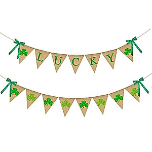 St Patrick's Day Decorations, Lucky Banner and Shamrock Clover Garland Banner for St Patrick's Day Holiday Party Supplies