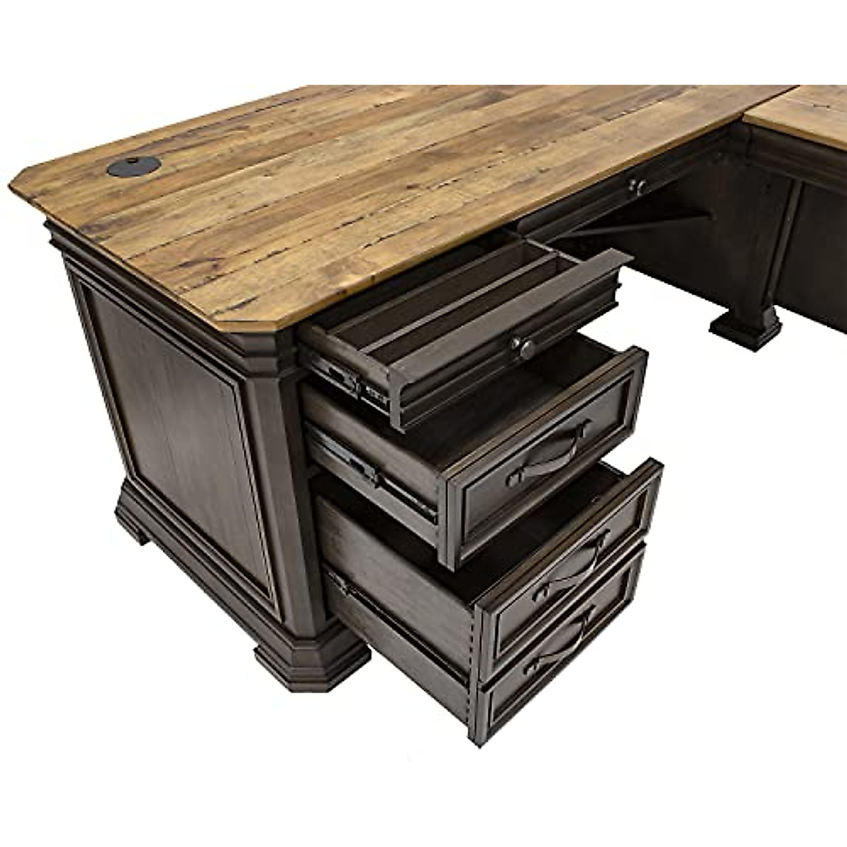 Martin Furniture IMSA684R-KIT Executve L-Desk & Return with Solid Wood Plank Tops, Fully Assembled, Brown