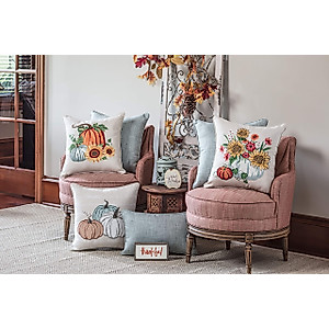 Pillow Perfect Indoor Appliqué Harvest Pumpkins Throw Pillow, 18” x 18”, Natural