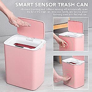 AIOMEST Pink Trash Can with Automatic Sensor, Touchless Inductive Garbage Bin for Bathroom, Kitchen and Bed, Small 3.7 Gallon (14L)