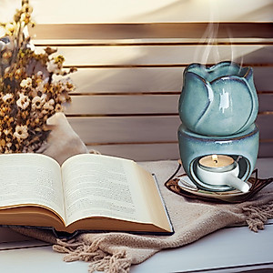 Fragrance Essential Oil Burner Tealight,Tea Light Candle Wax Warmer,Tealight Fragrance Oil Warmer (Set of 1,Ice Cracked Glaz Lotus Shape)