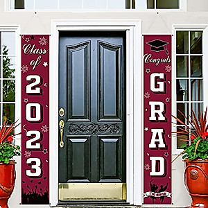 Graduation Porch Sign Class of 2023 Congrats Grad Decorations, Graduation Banners Party Backdrop Door Sign Welcome Hanging Decoration for Photo Party Wall Decoration Door Yard (Wine Red)