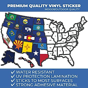 RV State Travel USA Map Vinyl Sticker - Camper Trailer Decals for Window with State Flag - Road Trip Map of America - Waterproof, UV Protection for Window, Door or Wall (Flags)