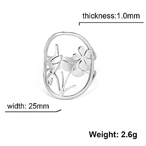 kkjoy Flower and Bird Ring Stainless Steel Adjustable Open Finger Rings Christmas Gift for Women