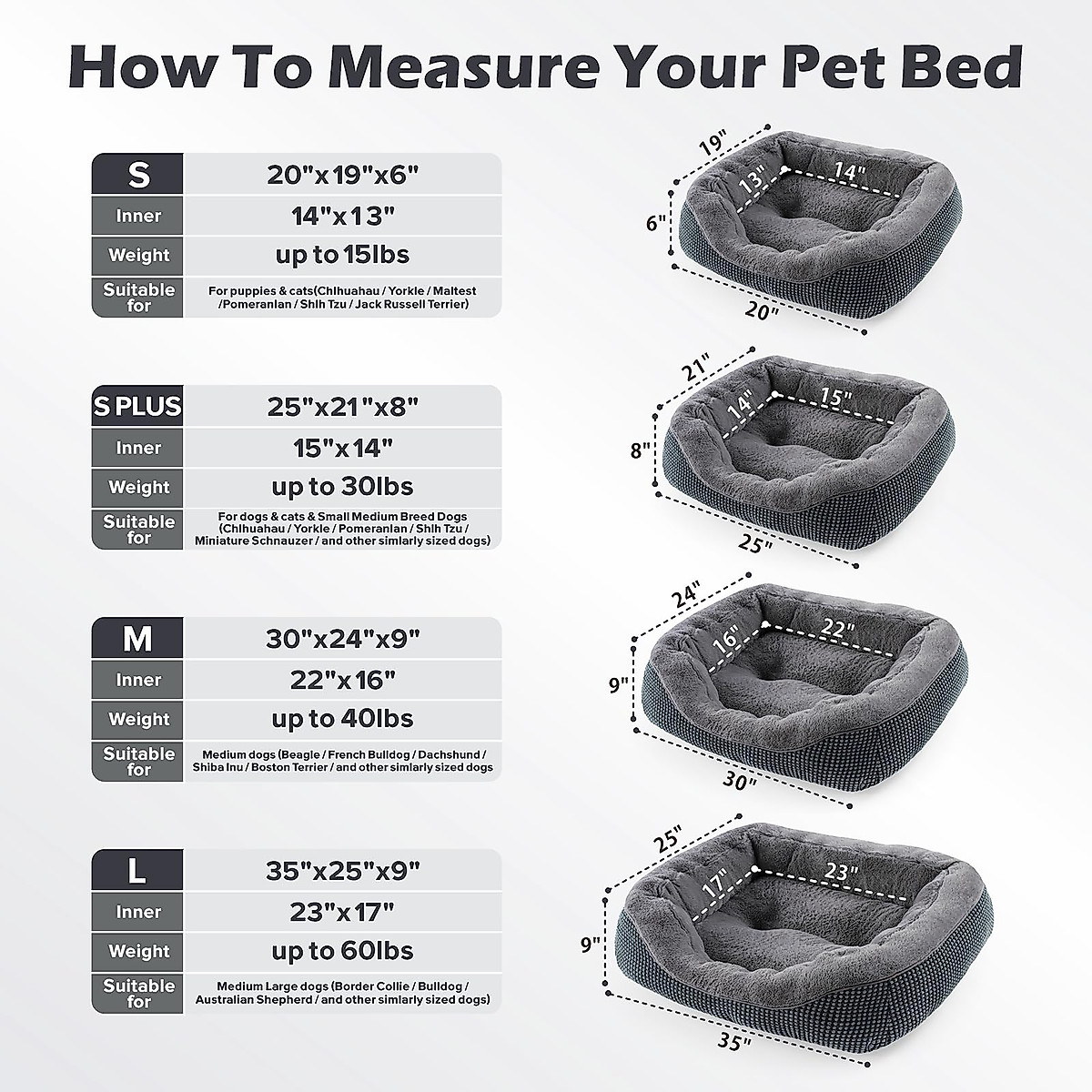 INVENHO Small Dog Bed for Small Dogs, Cat Beds for Indoor Cats Washable, Orthopedic Dog Bed, Warming Soft Calming Sleeping Puppy Bed Durable Pet Bed with Anti-Slip Bottom S(20"x19"x6")