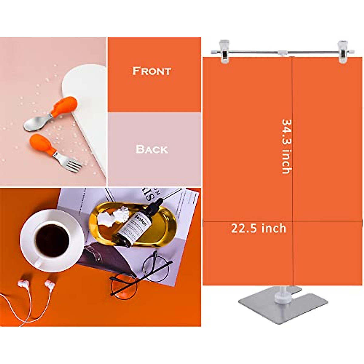 Exzycke 7PCS 14Patterns Photography Background Paper with Stand, 34x23in Double-Sided Photo Tabletop Backdrops Props for Food Jewelry Cosmetics Makeup (Black Purple Orange)