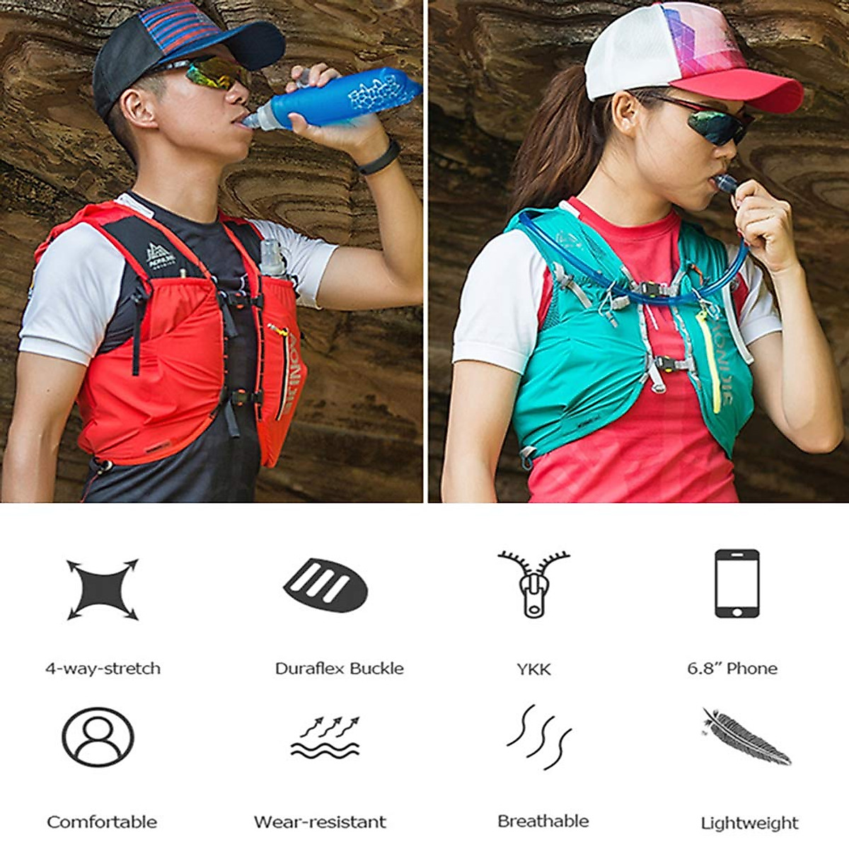 AONIJIE 2.5L/12L Hydration Backpack Men Women Running Vest Pack For Outdoor Sports Hiking Climbing Cycling Marathon (12L# Orange-L/XL)
