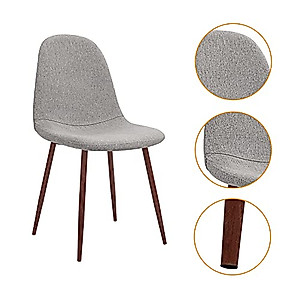 CangLong Fabric Cushion Seat Back, Mid Century Metal Legs for Kitchen Dining Room Side Chair, Set of 4, Grey
